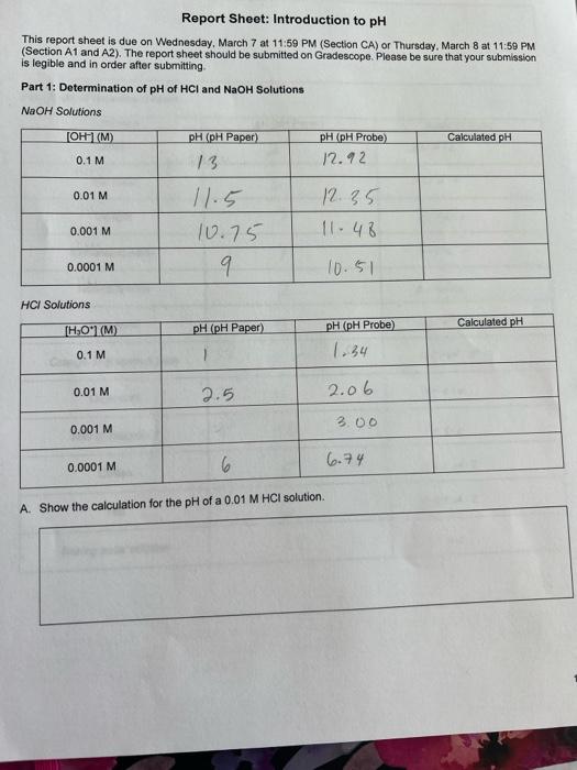 Solved B. Show the calculation for the pH of a 0.001MNaOH | Chegg.com