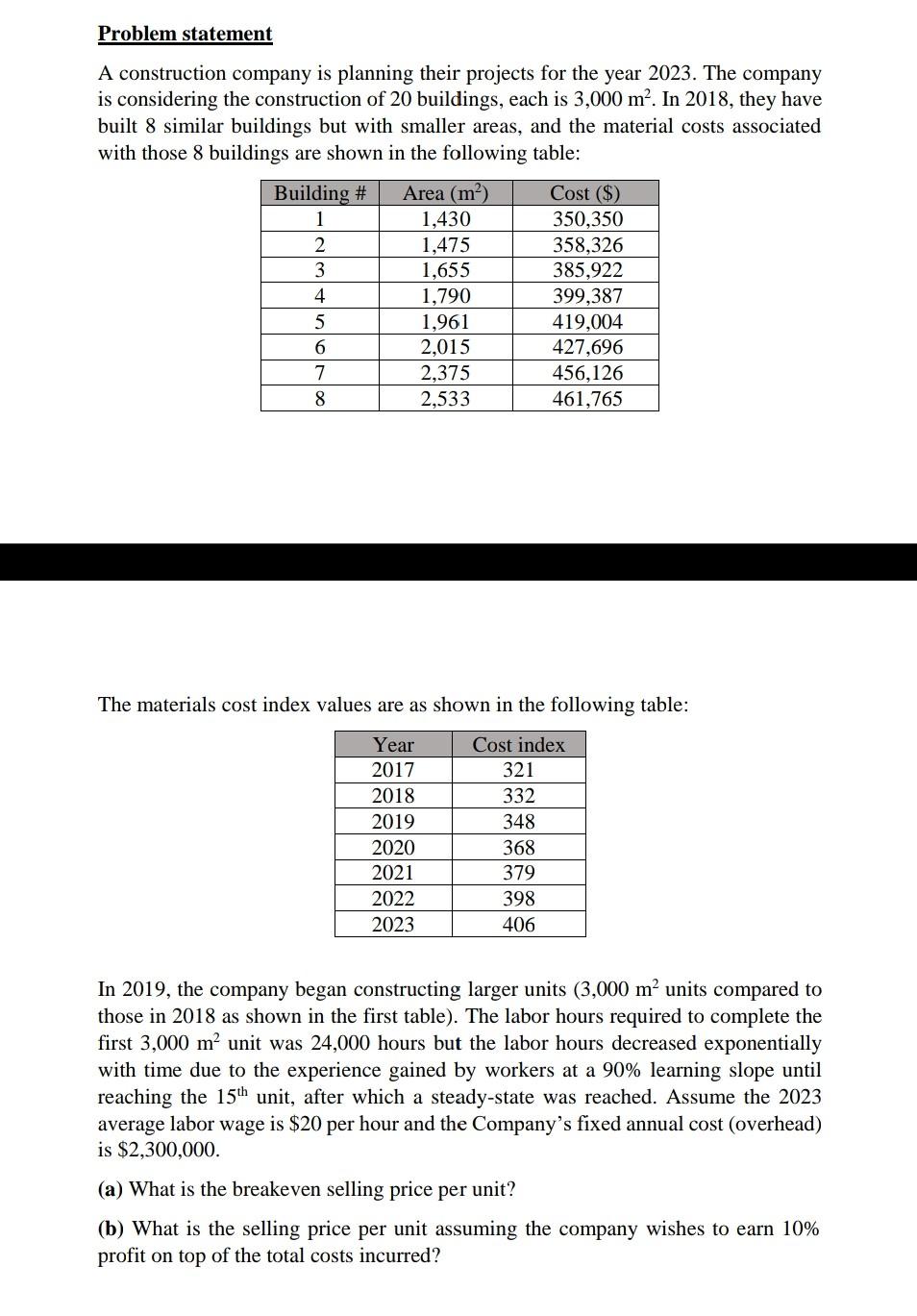 Solved Problem statement A construction company is planning | Chegg.com