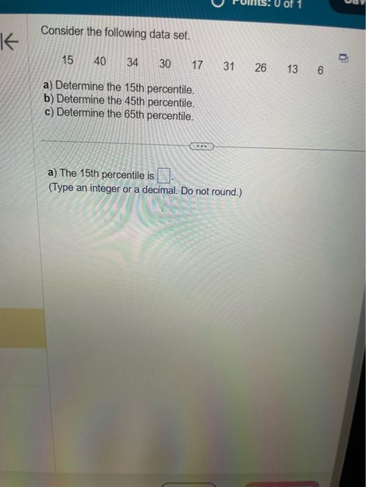 Solved Consider the following data set. 154034301731 a) | Chegg.com