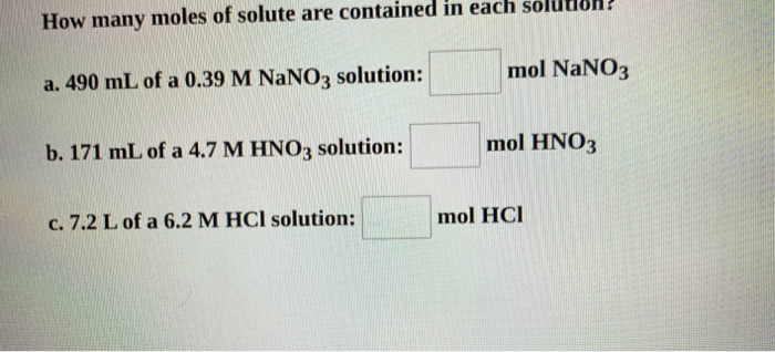 Solved How many moles of solute are contained in each | Chegg.com
