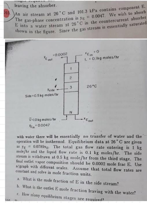 Solved leaving the absorber. 15. An air stream at 26∘C and | Chegg.com