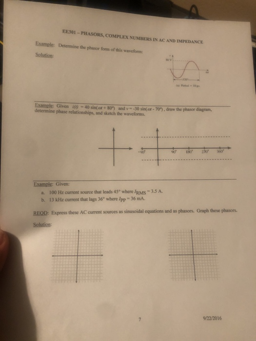 Solved EE301 - PHASORS, COMPLEX NUMBERS IN AC AND IMPEDANCE | Chegg.com