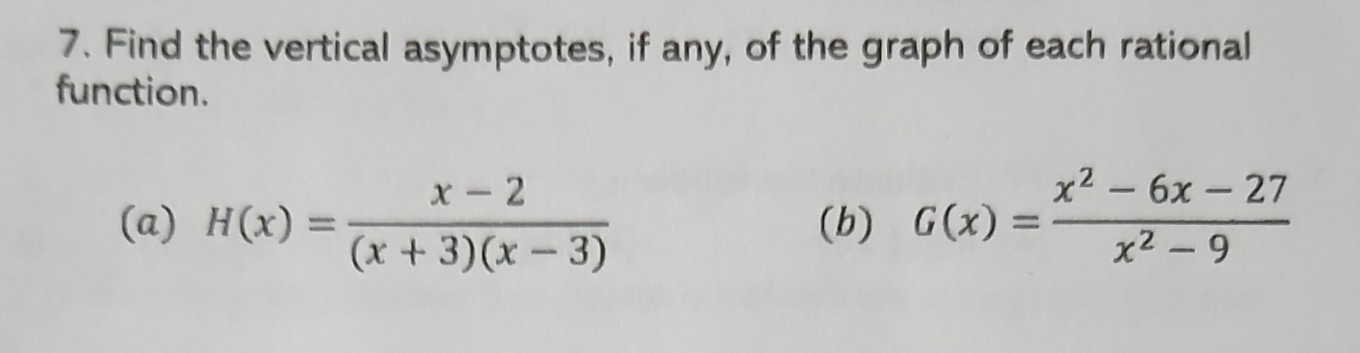 Solved 7. Find the vertical asymptotes, if any, of the graph | Chegg.com