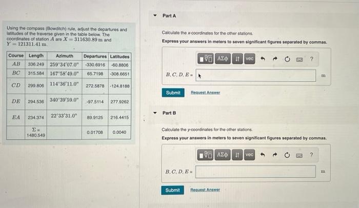 Solved Using the compass (Bowditch) rule, adjust the | Chegg.com