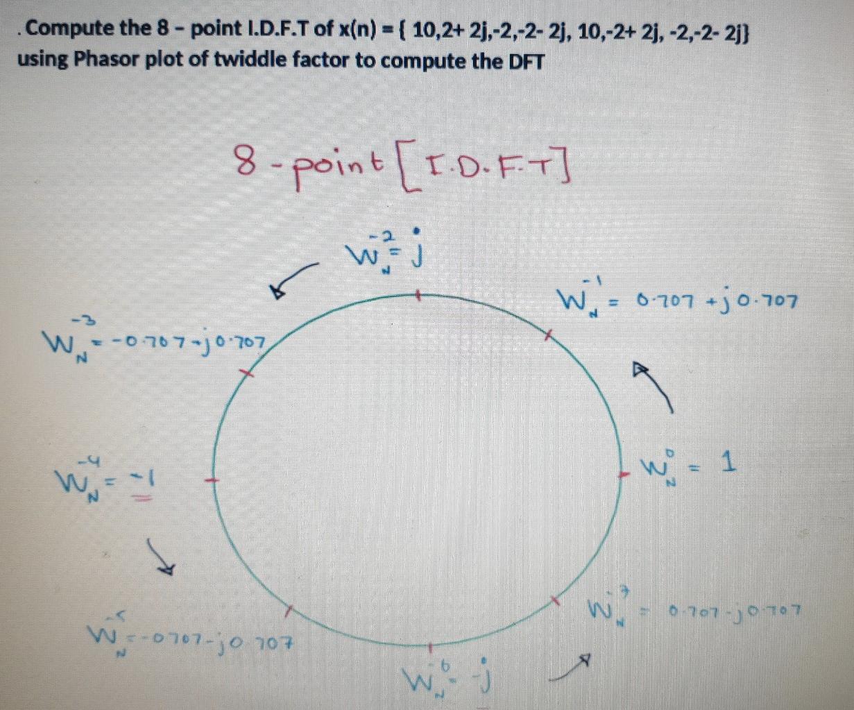 Solved Compute the 8-point I.D.F.T of x(n) = ( 10,2+ | Chegg.com