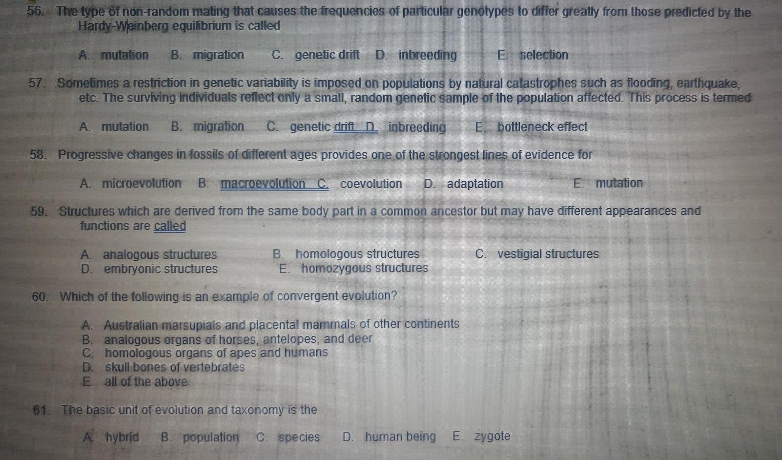 Solved 56. The type of non-random mating that causes the | Chegg.com