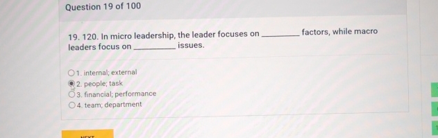 Solved Question 19 ﻿of 10019. 120. ﻿In micro leadership, the | Chegg.com