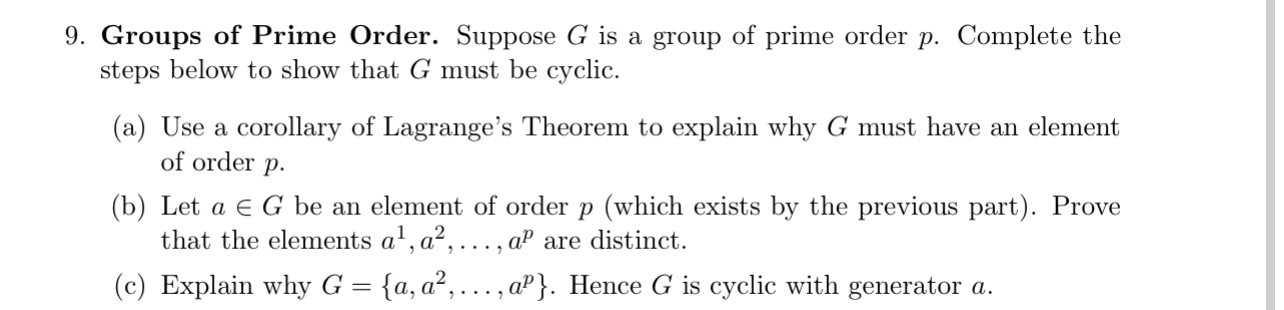 Solved Groups of Prime Order. Suppose G ﻿is a group of prime | Chegg.com