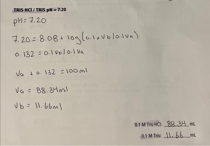 Solved TRIS ⋅HCl/ TRIS pH =7.20 | Chegg.com
