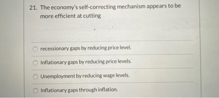 Solved 21. The economy's self-correcting mechanism appears | Chegg.com