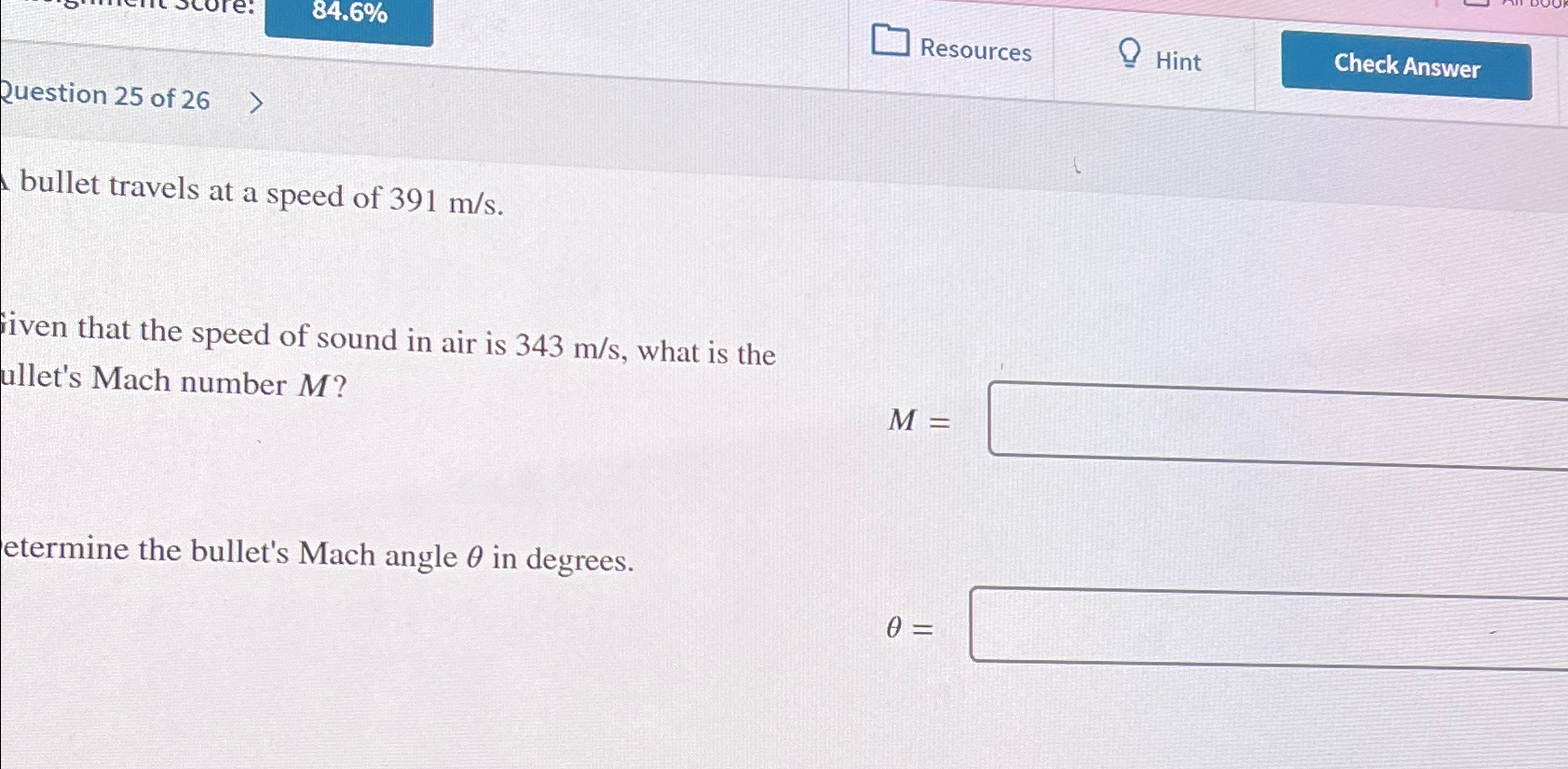 Solved ResourcesHintRuestion 25 ﻿of 26>bullet travels at a | Chegg.com