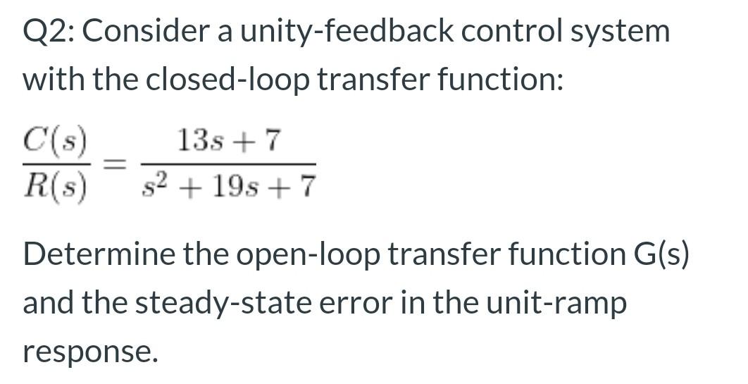 Solved Q2: Consider a unity-feedback control system with the | Chegg.com