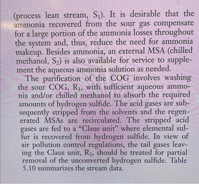 Solved 5.3. Consider the coke oven gas (COG)-sweetening | Chegg.com