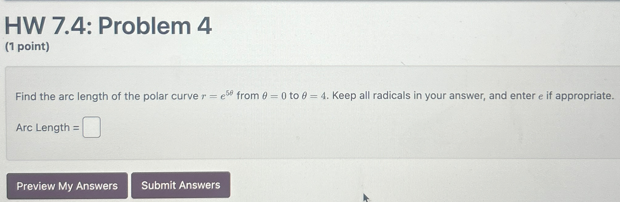 Solved HW 7.4: Problem 4(1 ﻿point)Find the arc length of the | Chegg.com