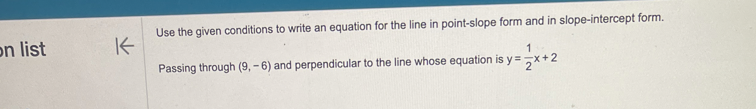 Solved n listUse the given conditions to write an equation | Chegg.com