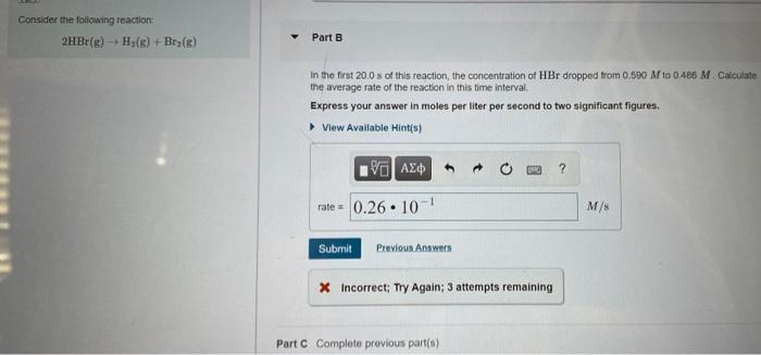 Solved Consider the following reaction: 2HBr(e) H.(E) + | Chegg.com