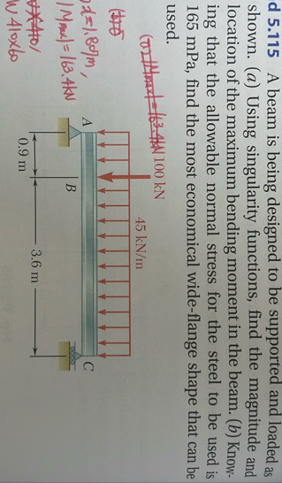 [Solved]: 5.115 A beam is being designed to be supported an