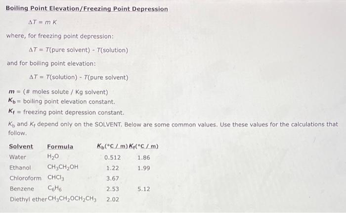 Solved Boiling Point Elevation/Freezing Point Depression | Chegg.com