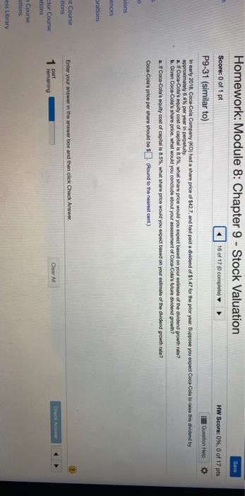Solved Save Homework: Module 8: Chapter 9 - Stock Valuation | Chegg.com Solved Save Homework: Module 8: Chapter 9 - Stock Valuation | Chegg.com