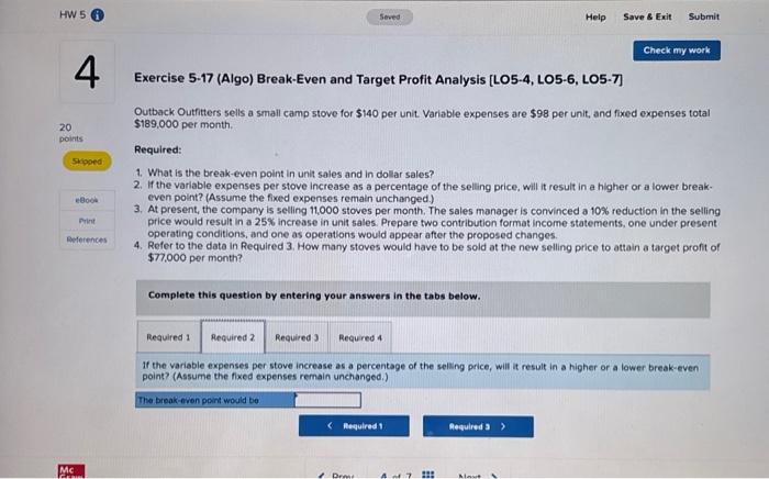 Solved Exercise 5-17 (Algo) Break-Even and Target Profit | Chegg.com