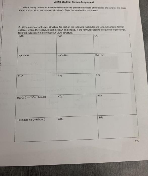 Solved VSEPR Studies: Pre lab Assignment 1. VSEPR theory | Chegg.com