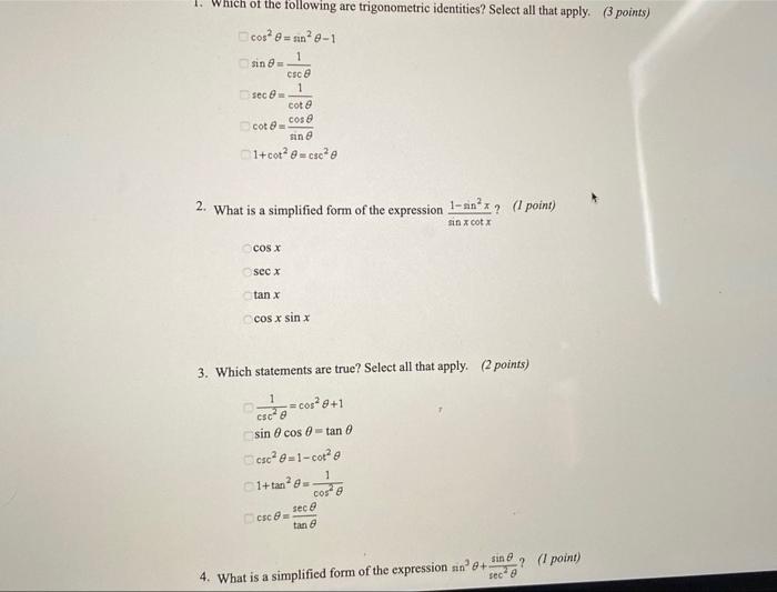 Solved 1. Which of the following ate trigonometric | Chegg.com