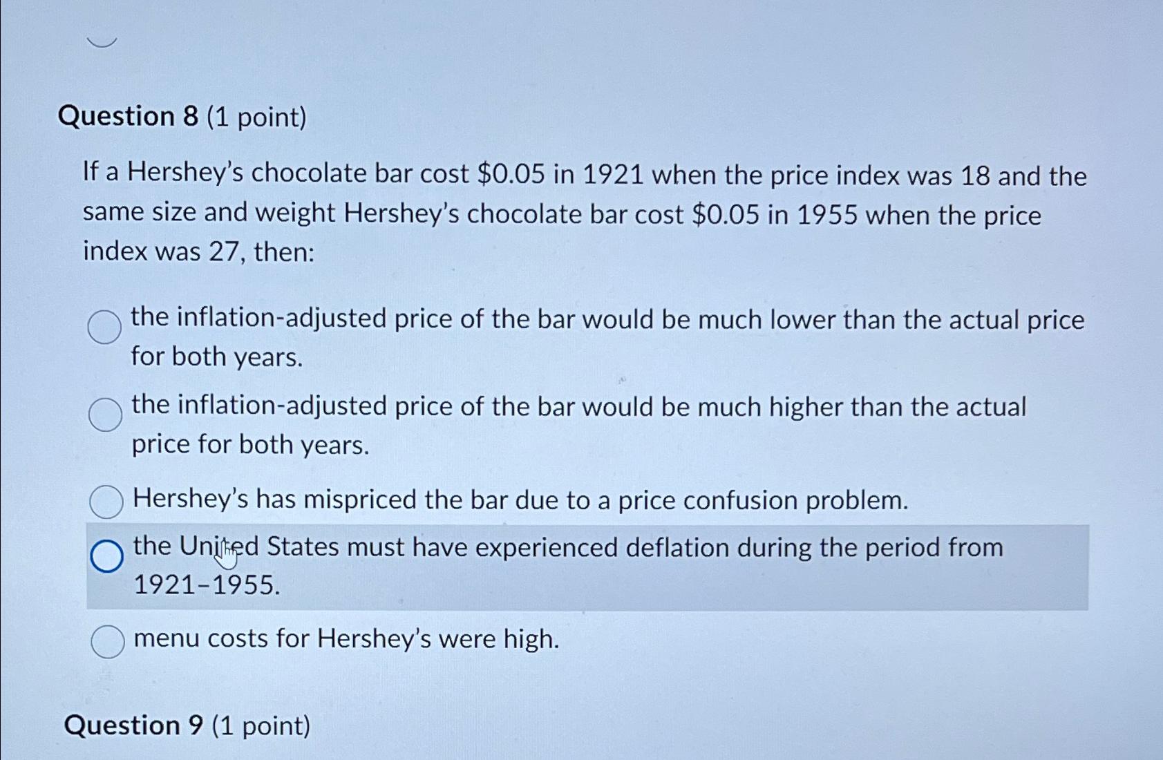 Solved Question 8 (1 ﻿point)If a Hershey's chocolate bar | Chegg.com