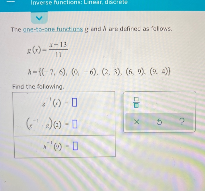 Solved - Inverse functions: Linear, discrete The one-to-one | Chegg.com