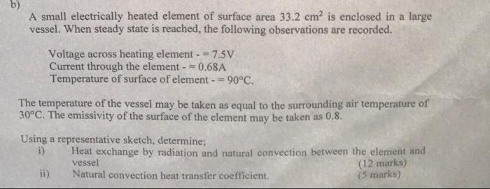 Solved A small electrically heated element of surface area | Chegg.com