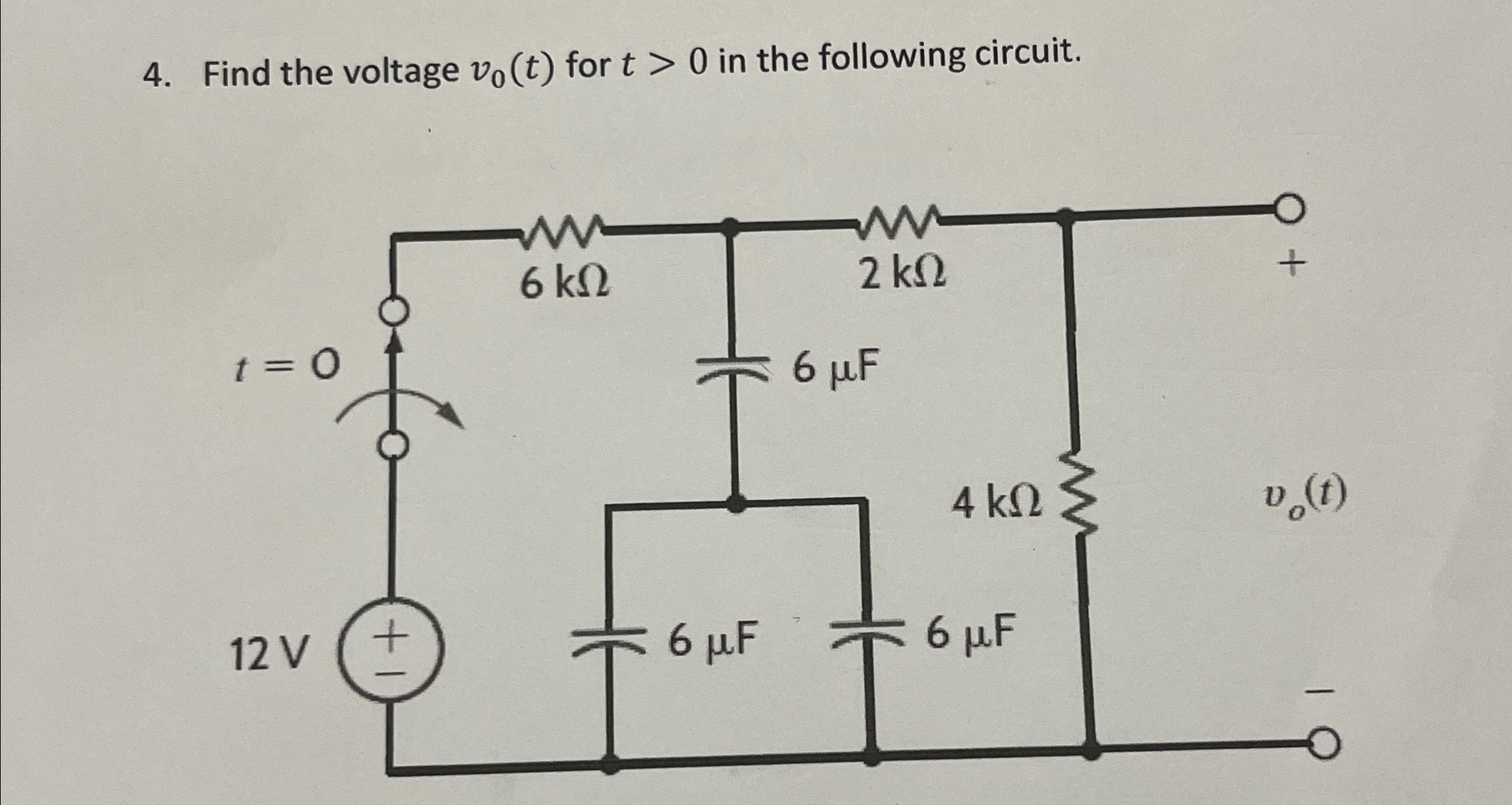 Solved Find the voltage v0(t) ﻿for t>0 ﻿in the following | Chegg.com