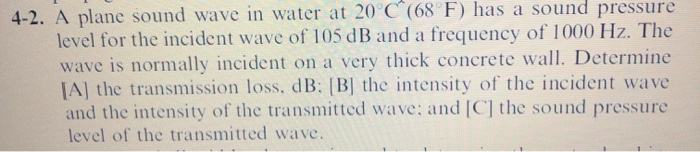 Solved 4-2. A plane sound wave in water at 20°C (68 F) has a | Chegg.com