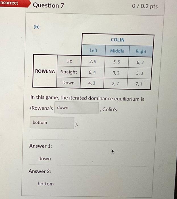 Solved (b) In this game, the iterated dominance equilibrium | Chegg.com