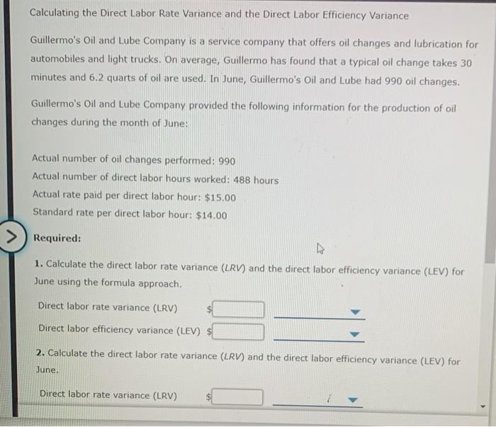 Solved Calculating the Direct Labor Rate Variance and the | Chegg.com