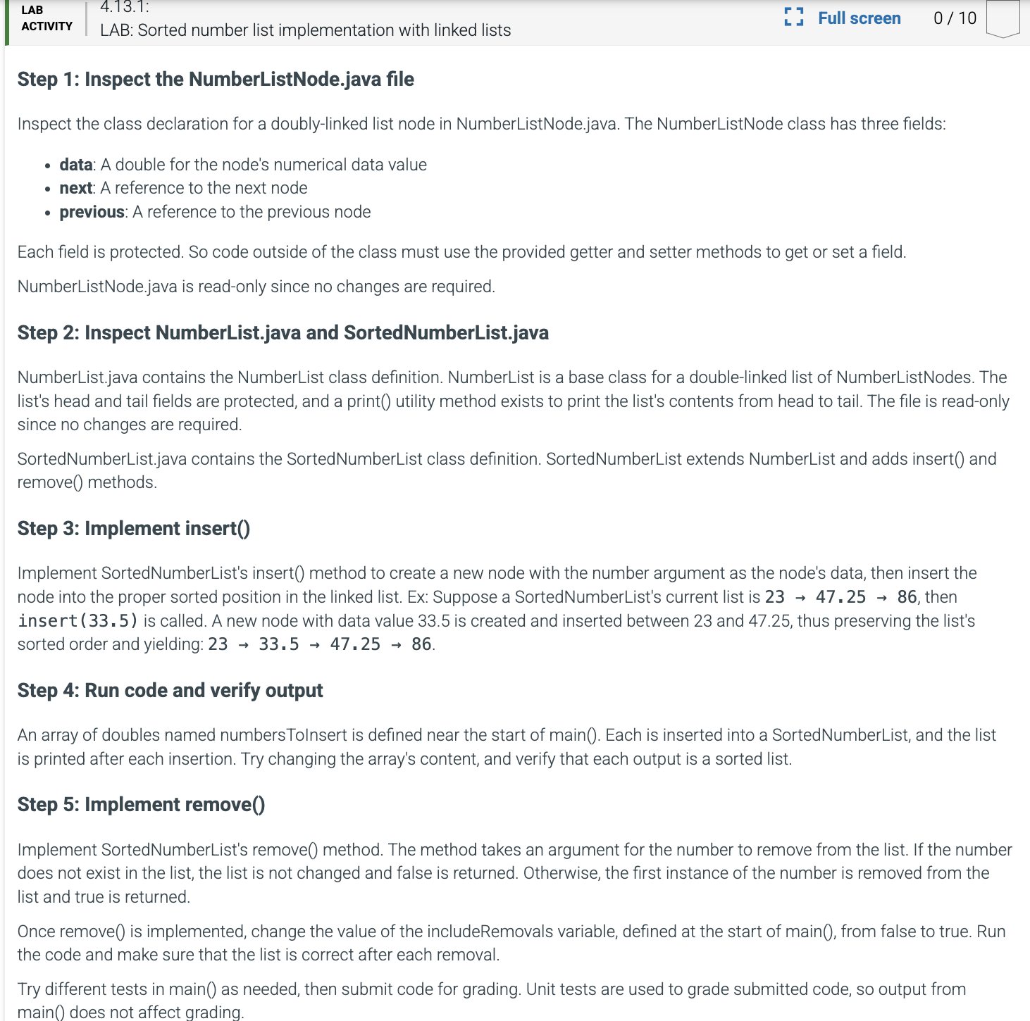 Solved Step 1: Inspect the NumberListNode.java fileInspect | Chegg.com