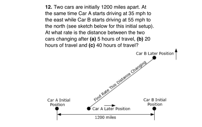 Solved 12. Two cars are initially 1200 miles apart. At the | Chegg.com