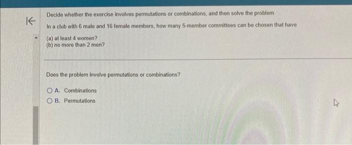 Solved Decide whether the exercise involves permutations or | Chegg.com
