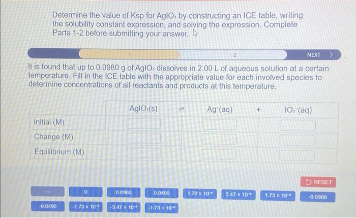 Solved Determine the value of Ksp for AglO, by constructing | Chegg.com