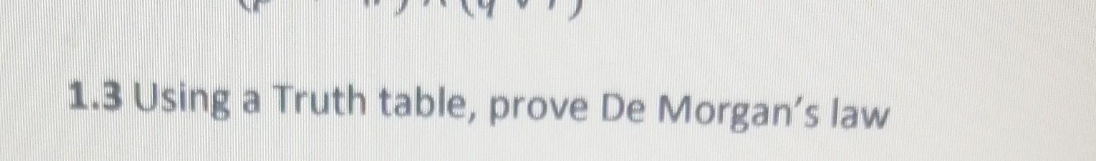 Solved 1.3 Using a Truth table, prove De Morgan's law | Chegg.com