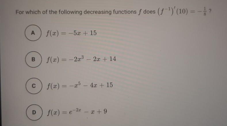 Solved For which of the following decreasing functions f | Chegg.com