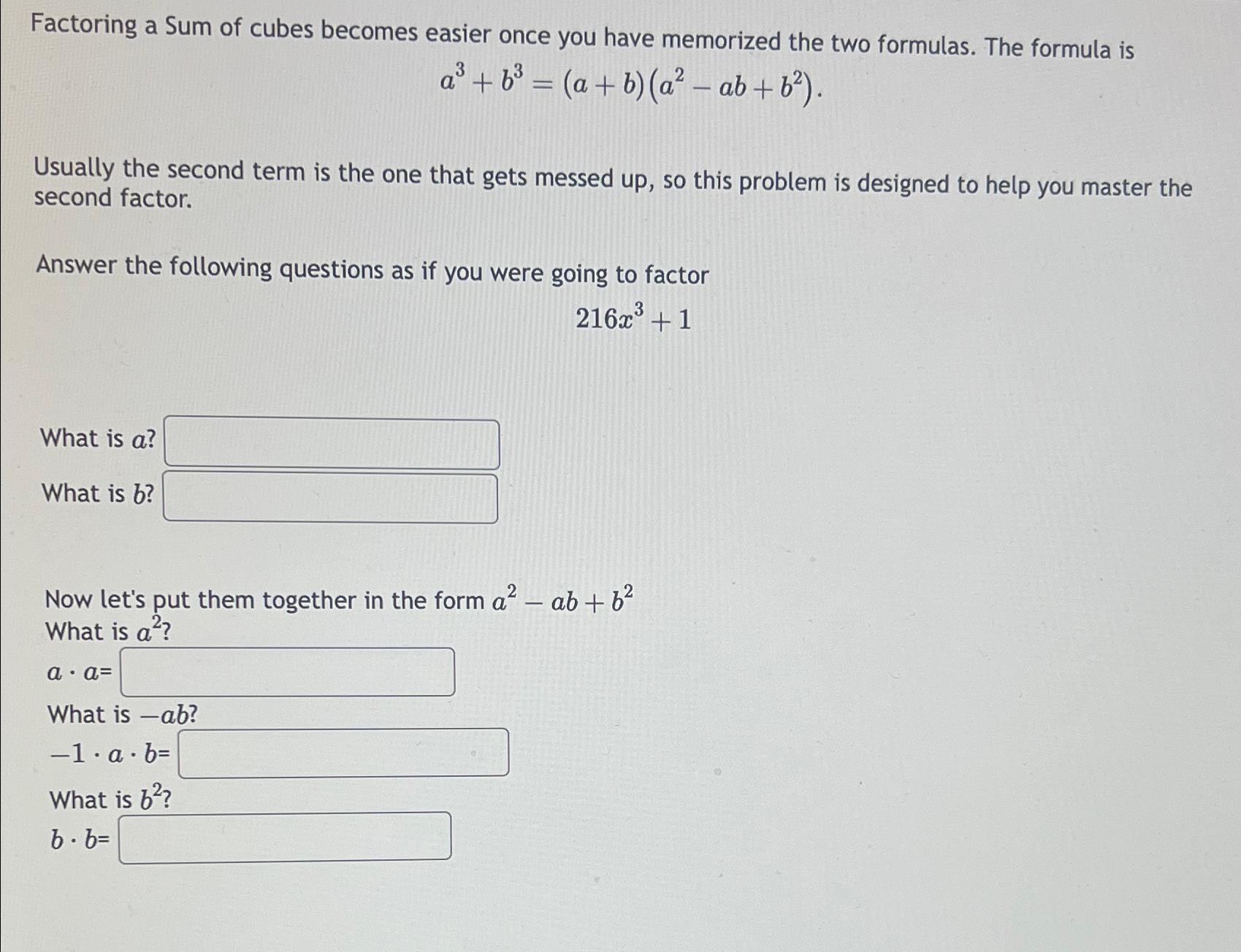 Solved Factoring a Sum of cubes becomes easier once you have | Chegg.com