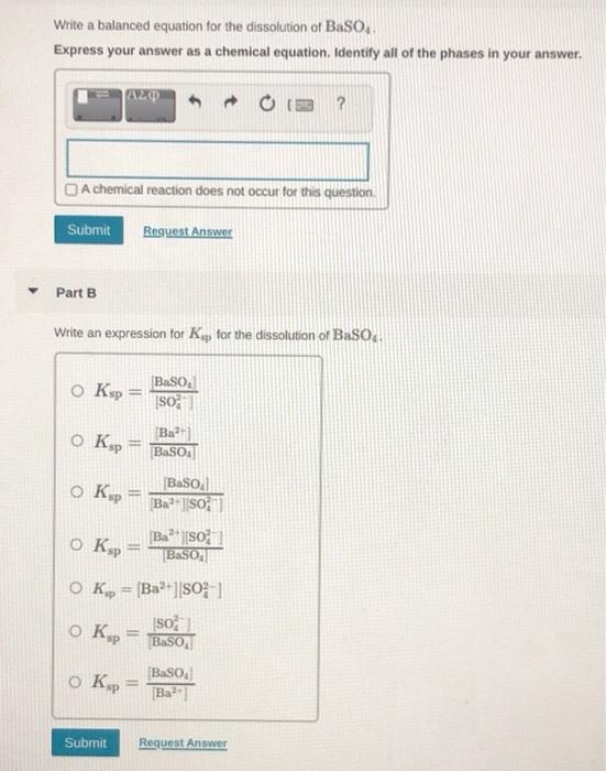 Solved Write a balanced equation for the dissolution of | Chegg.com