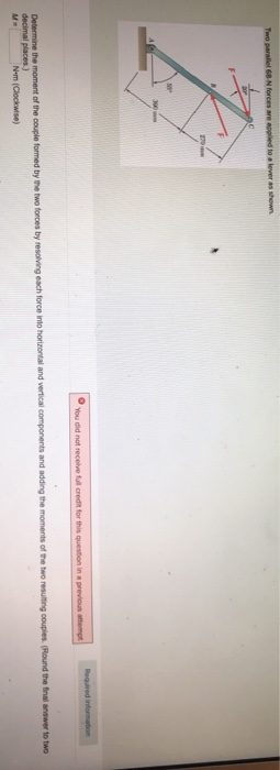 Solved Two parallel 68 forces are pled to lever as shown | Chegg.com