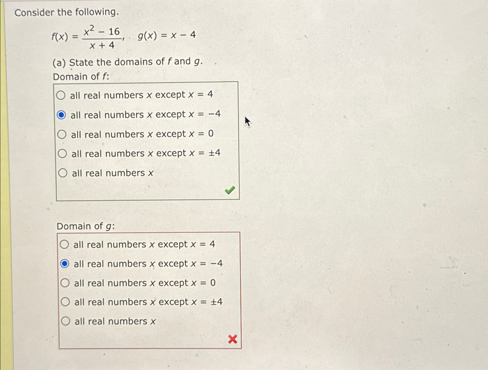 Solved Consider the following.f(x)=x2-16x+4,g(x)=x-4(a) | Chegg.com