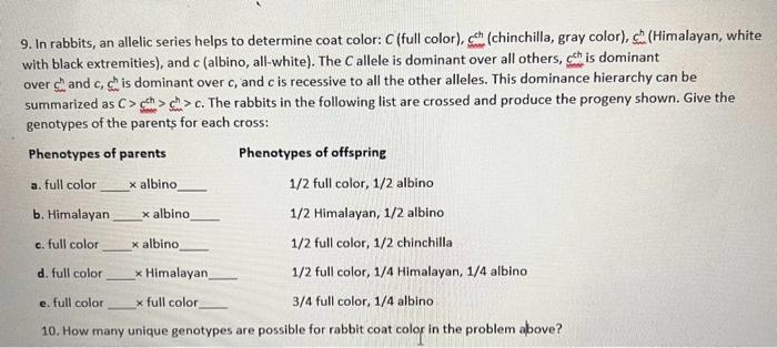 9. In rabbits, an allelic series helps to determine | Chegg.com