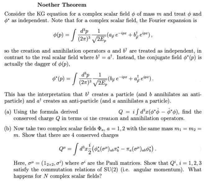 Noether Theorem Consider the KG equation for a | Chegg.com