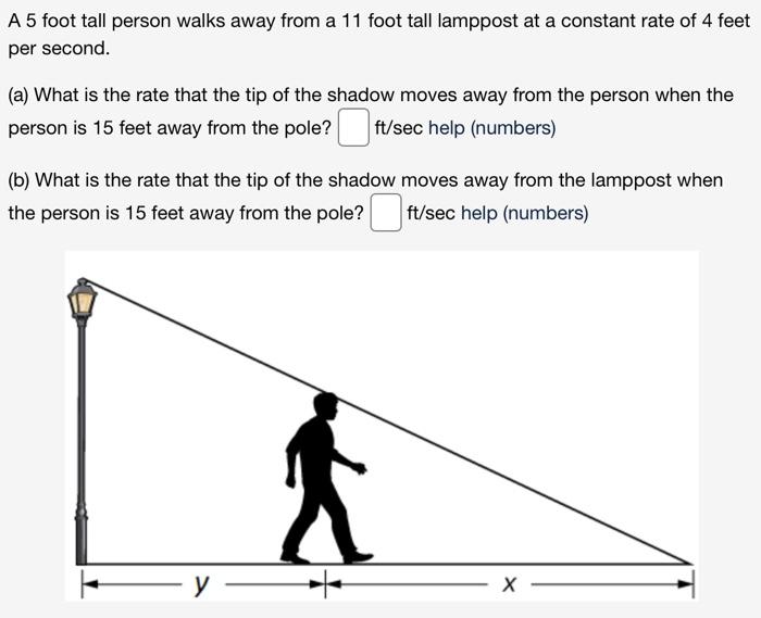Solved A 5 foot tall person walks away from a 11 foot tall | Chegg.com