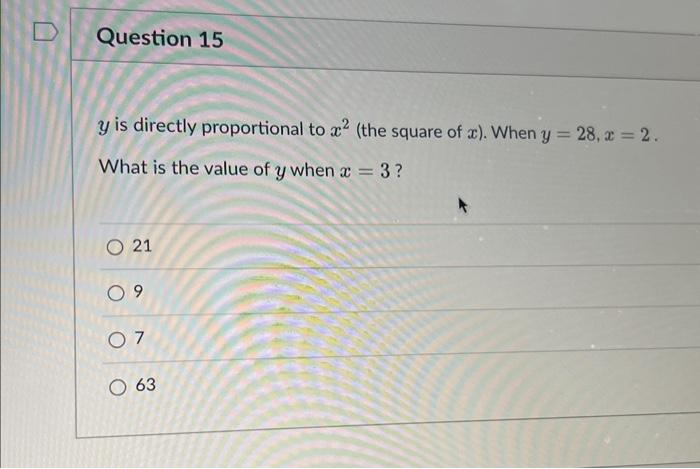 Solved y is directly proportional to x2 (the square of x ). | Chegg.com