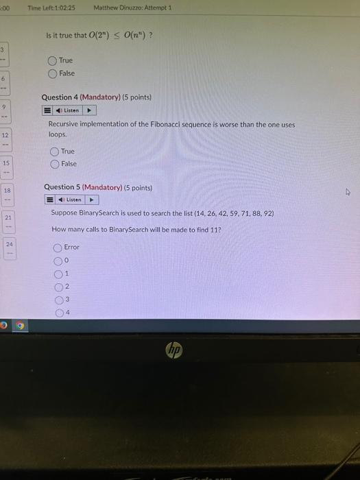 Solved 8 5:00 3 6 9 12 15 w- 18 21 24 O Time Left:1:02:25 Is | Chegg.com
