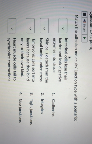 Solved Match The Adhesion Molecule ﻿junction Type With A 7367