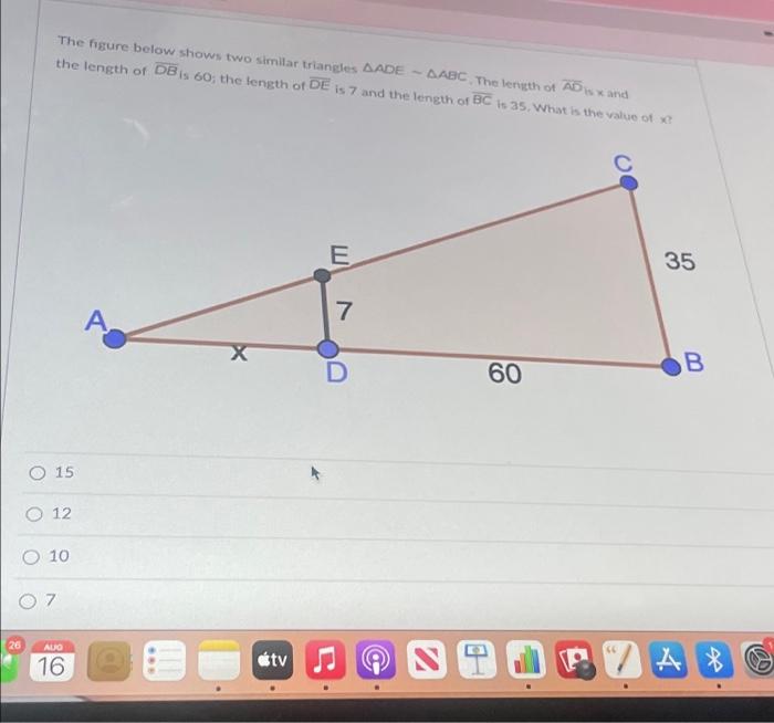 Solved 26 AABC. The length of AD is x and The figure below | Chegg.com
